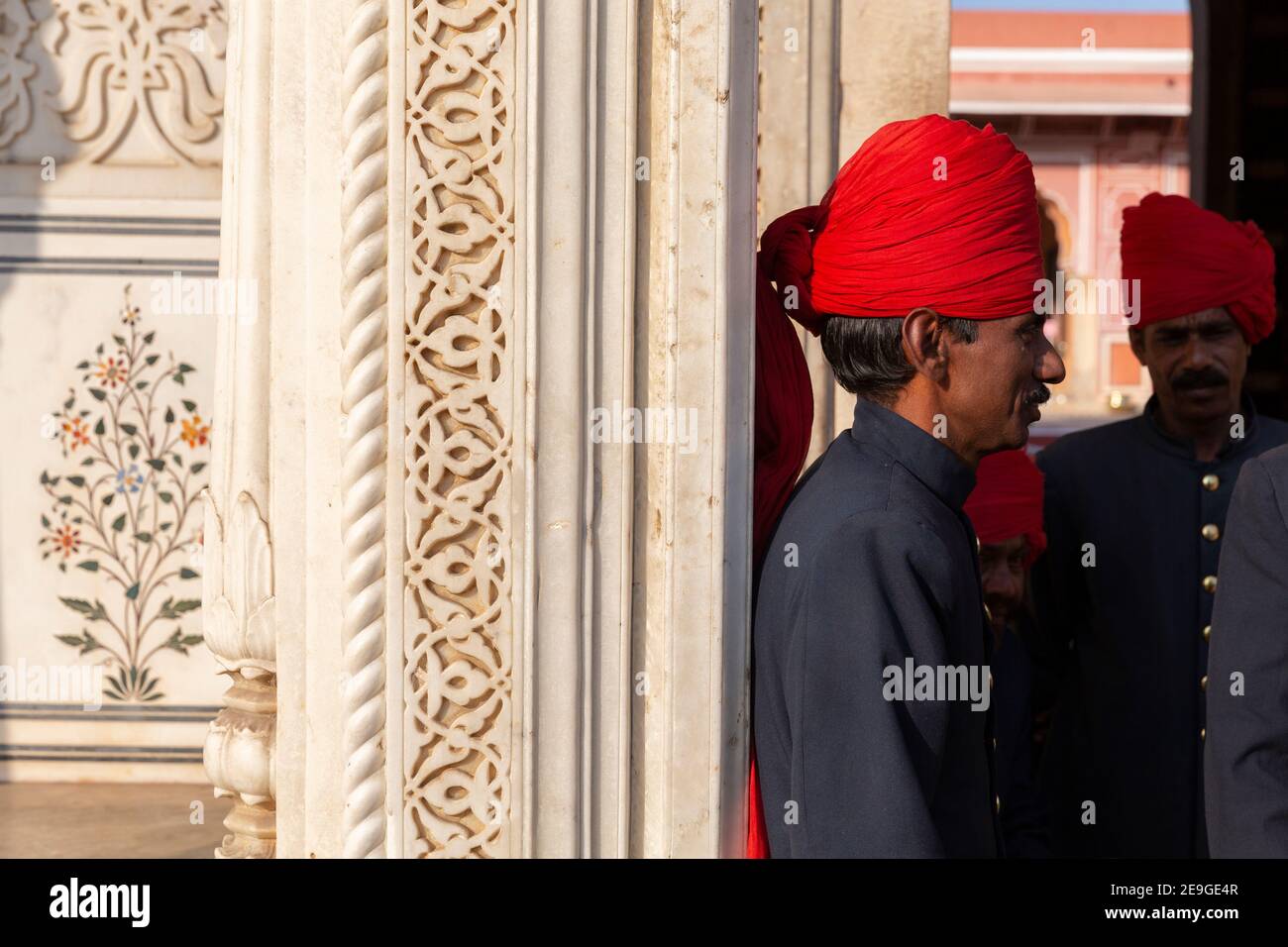 Indian guard with red turban at city palace jaipur hi-res stock ...