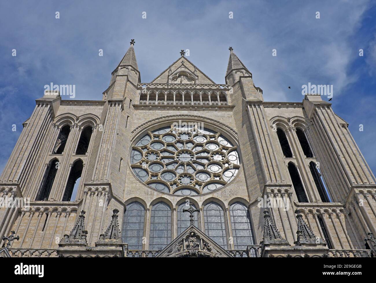 CHARTRES, FRANCE - Jul 10, 2017: Upper part of the facade of the ...