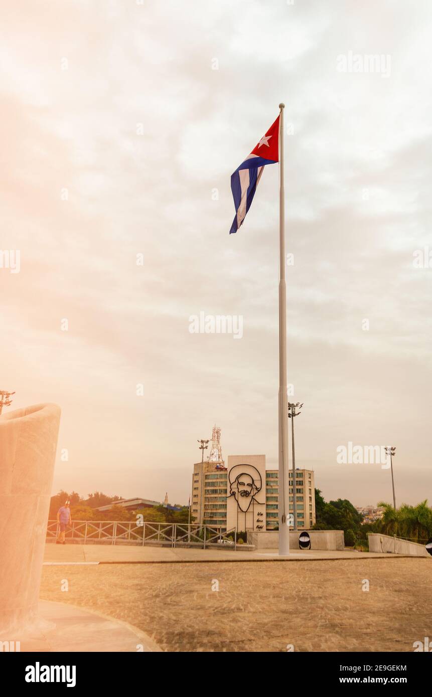 Cuban flag and Camilo Cienfuegos sculpture seen from the Revolution ...