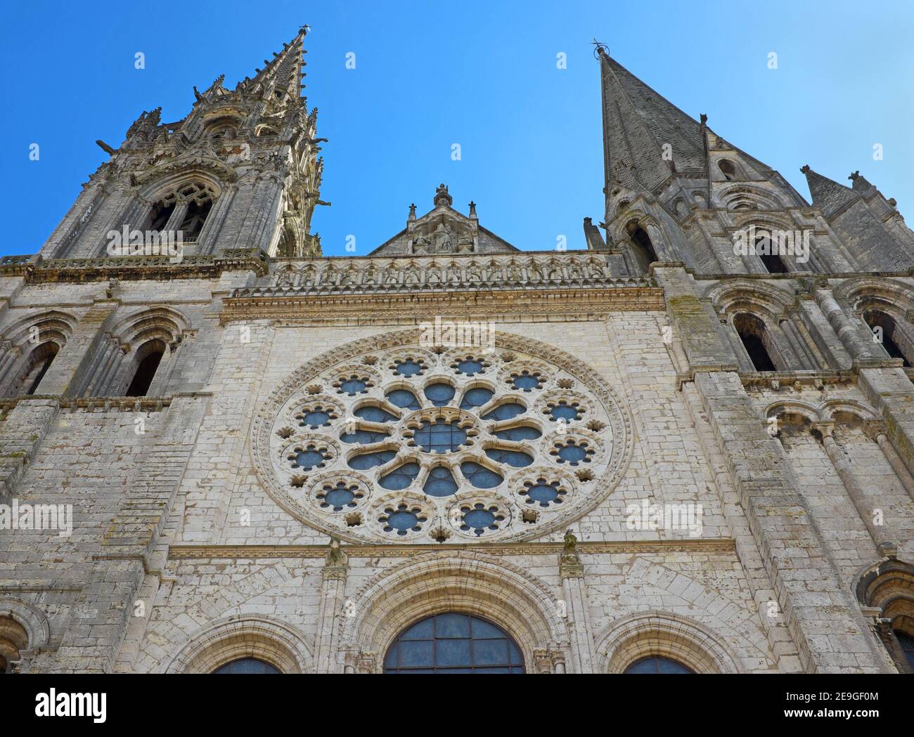 CHARTRES, FRANCE - Jul 10, 2017: Upper part of the facade of the ...
