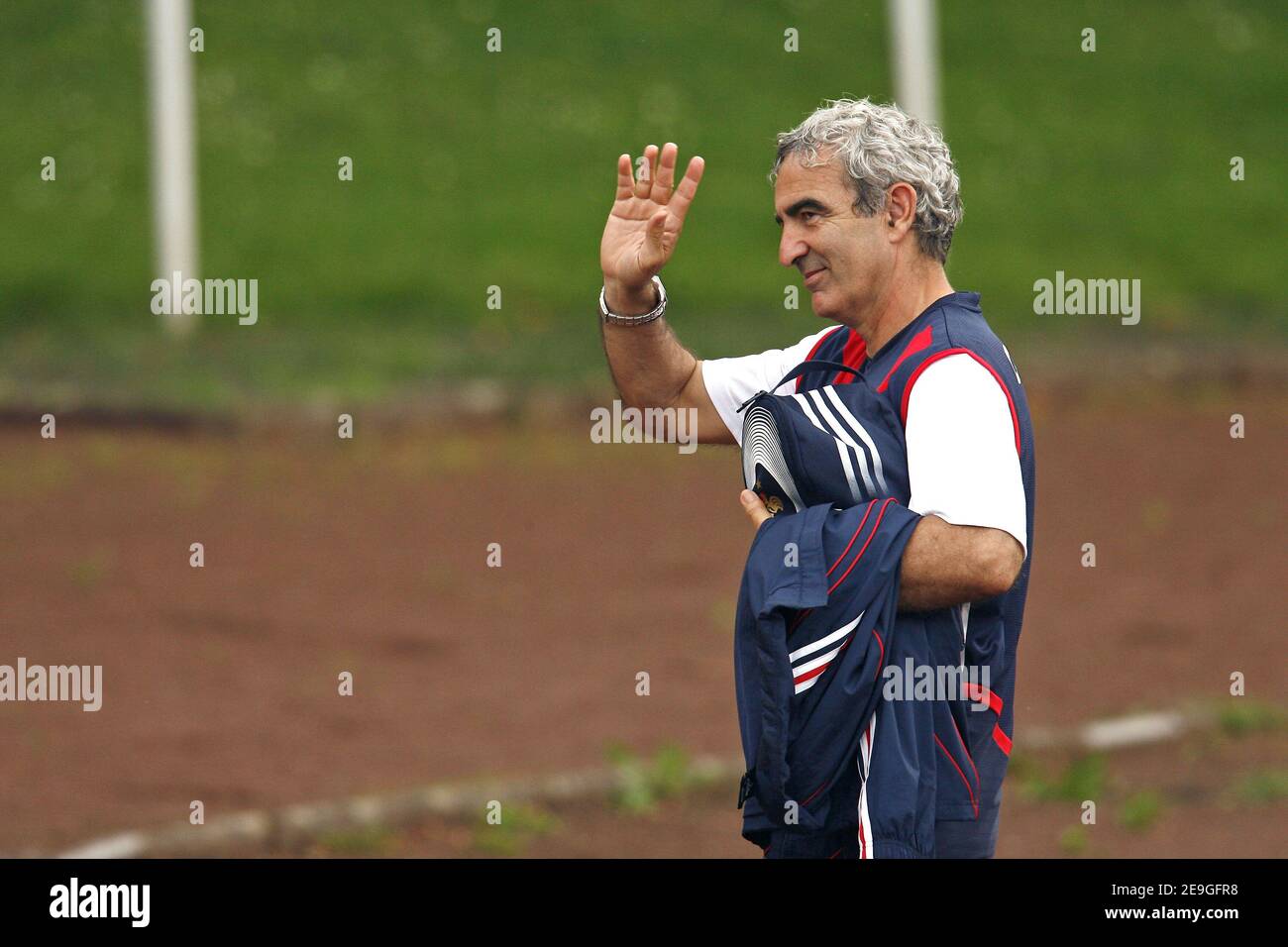 France's coach Raymond Domenech during a last training session at the ...
