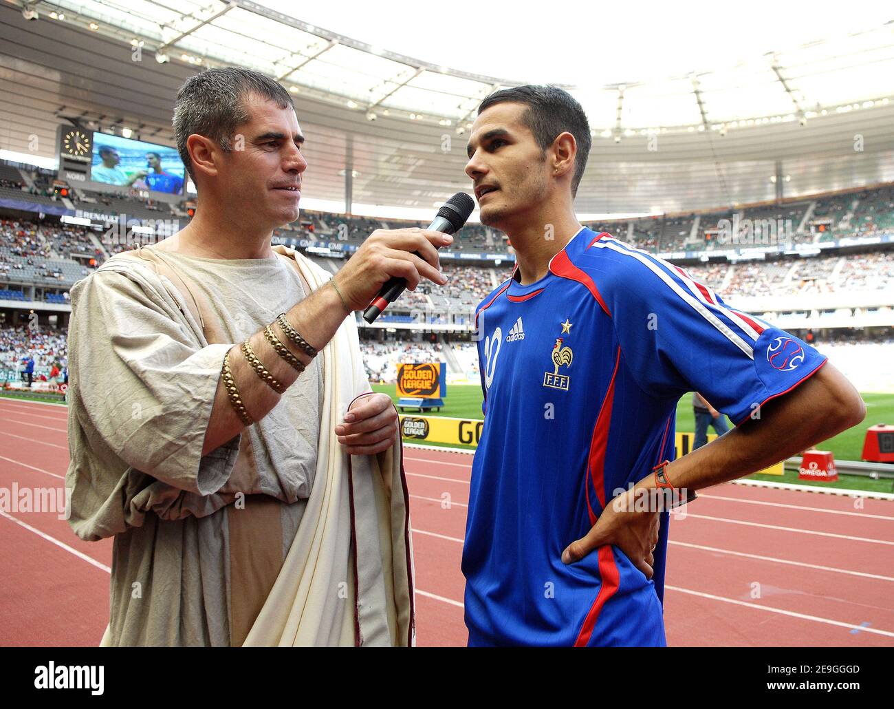 France's Mehdi Baala and official speaker Marc Maury during the ...
