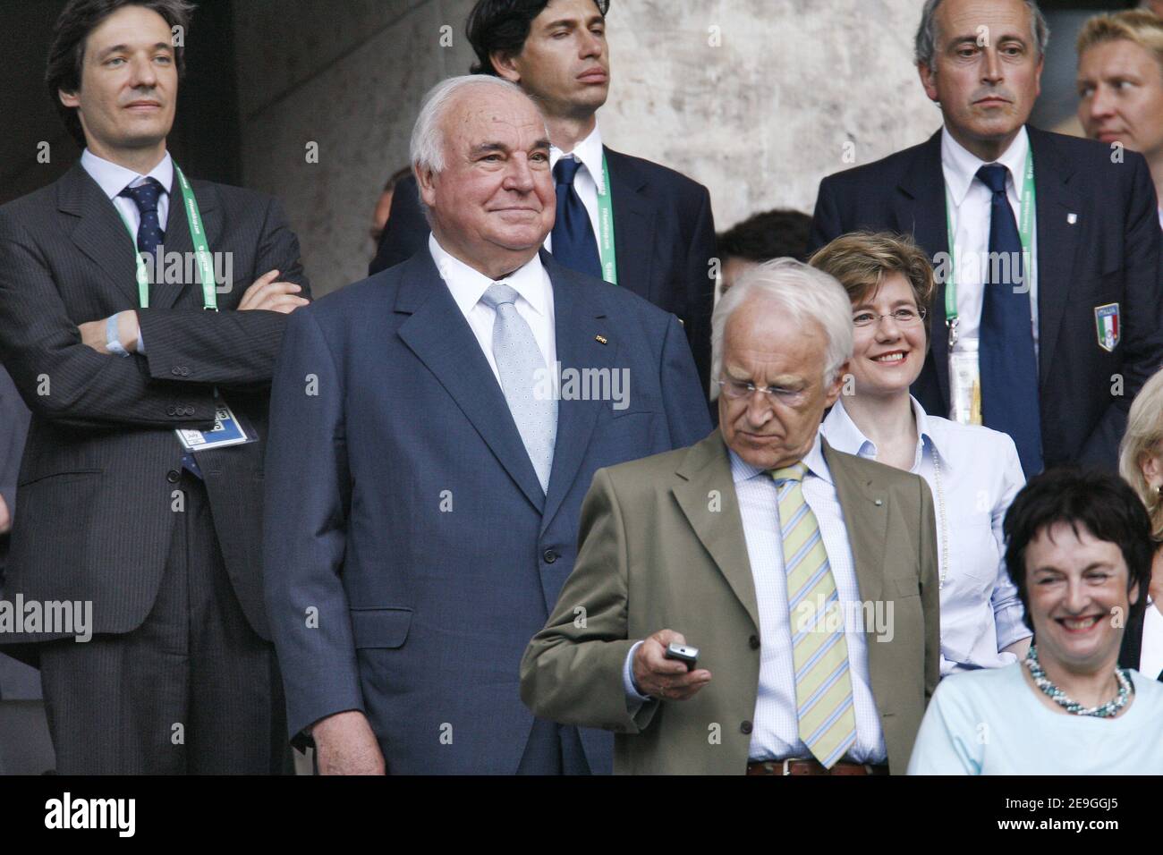 Former German chancellor Helmut Kohl is seen in the stands during the ...