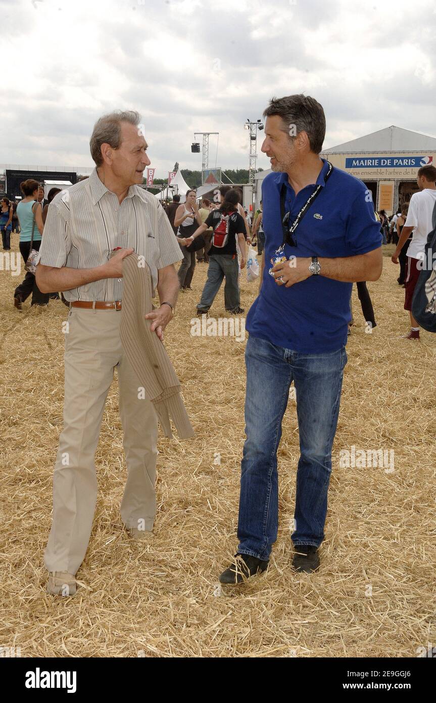 Paris Mayor Bertrand Delanoe speaks with Antoine De Caunes during the ...