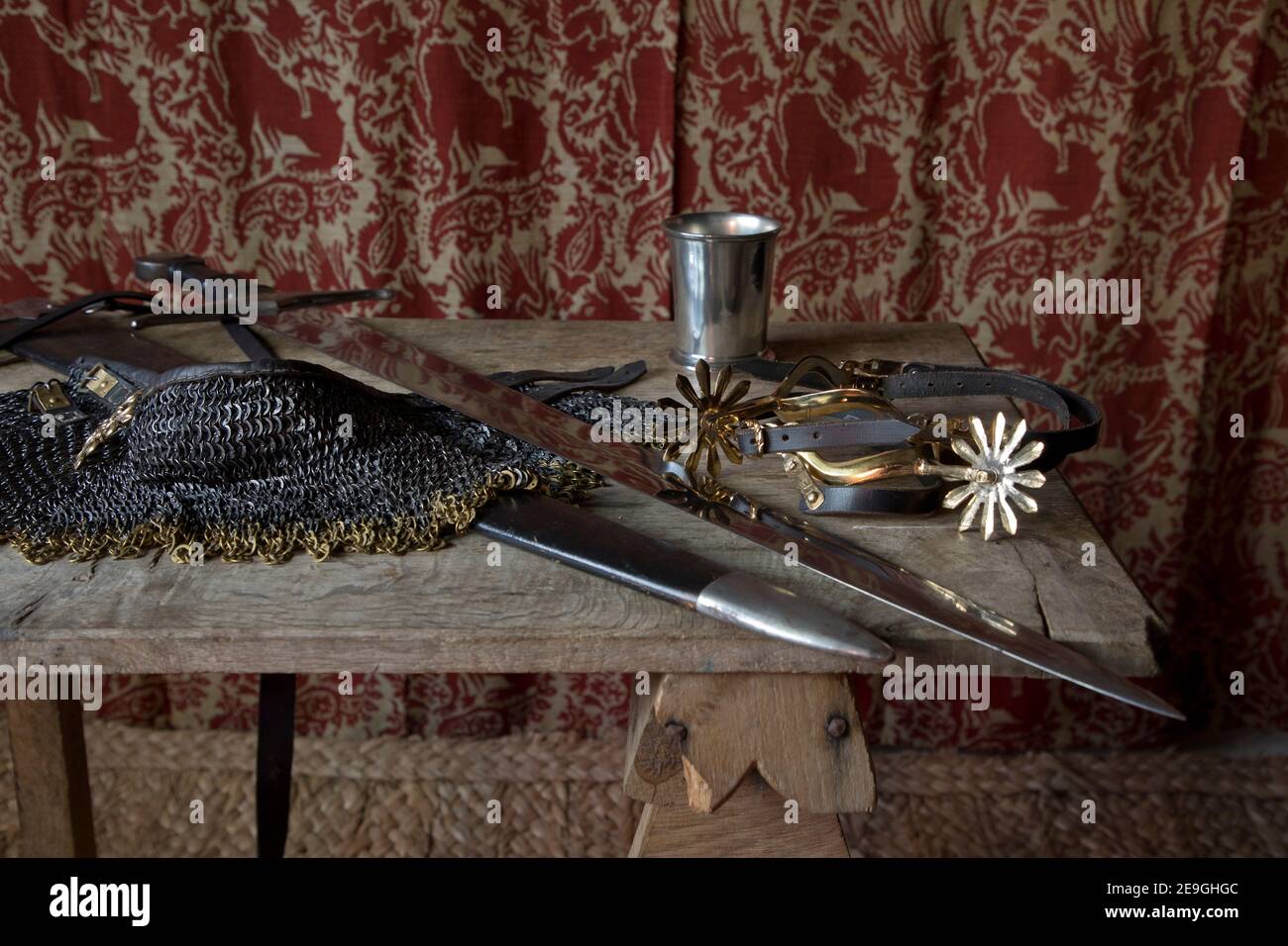 15th centruy knight's sword, maille and spurs Stock Photo - Alamy