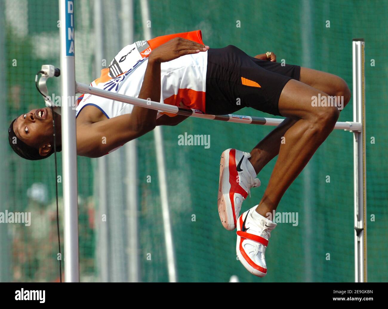 France's Mickael Hanany performs on men's high jump during the French ...