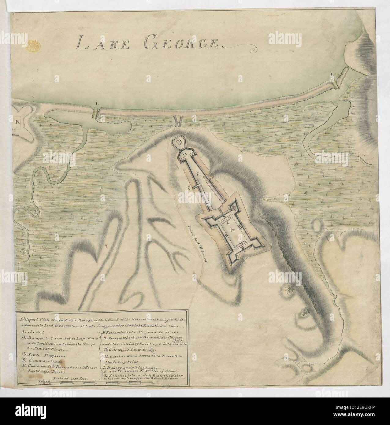 Designed Plan of a Fort and Batterys of the Ground of the Retranchment ...