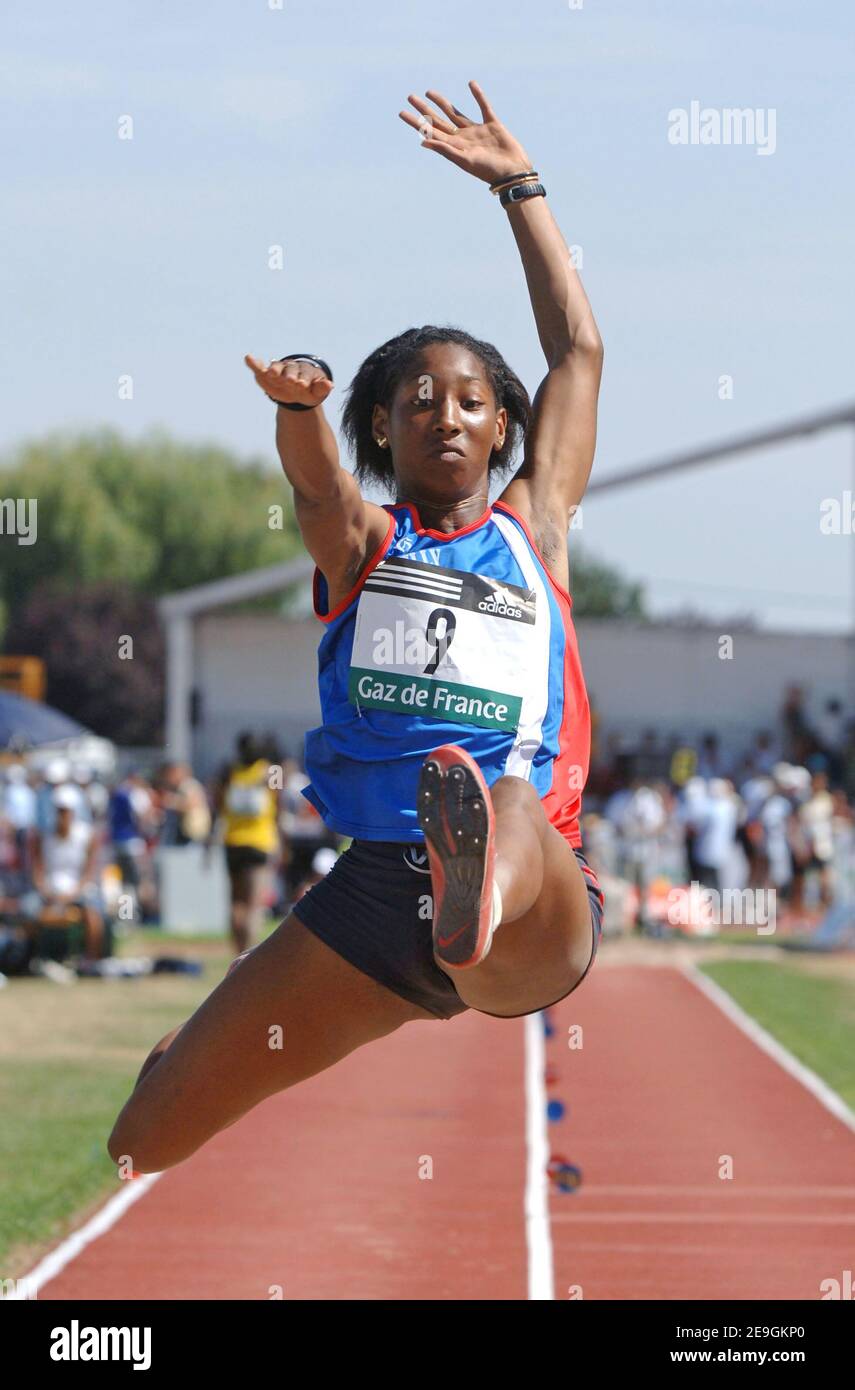 France's Eloyse Lesueur performes on long jump during the French track ...