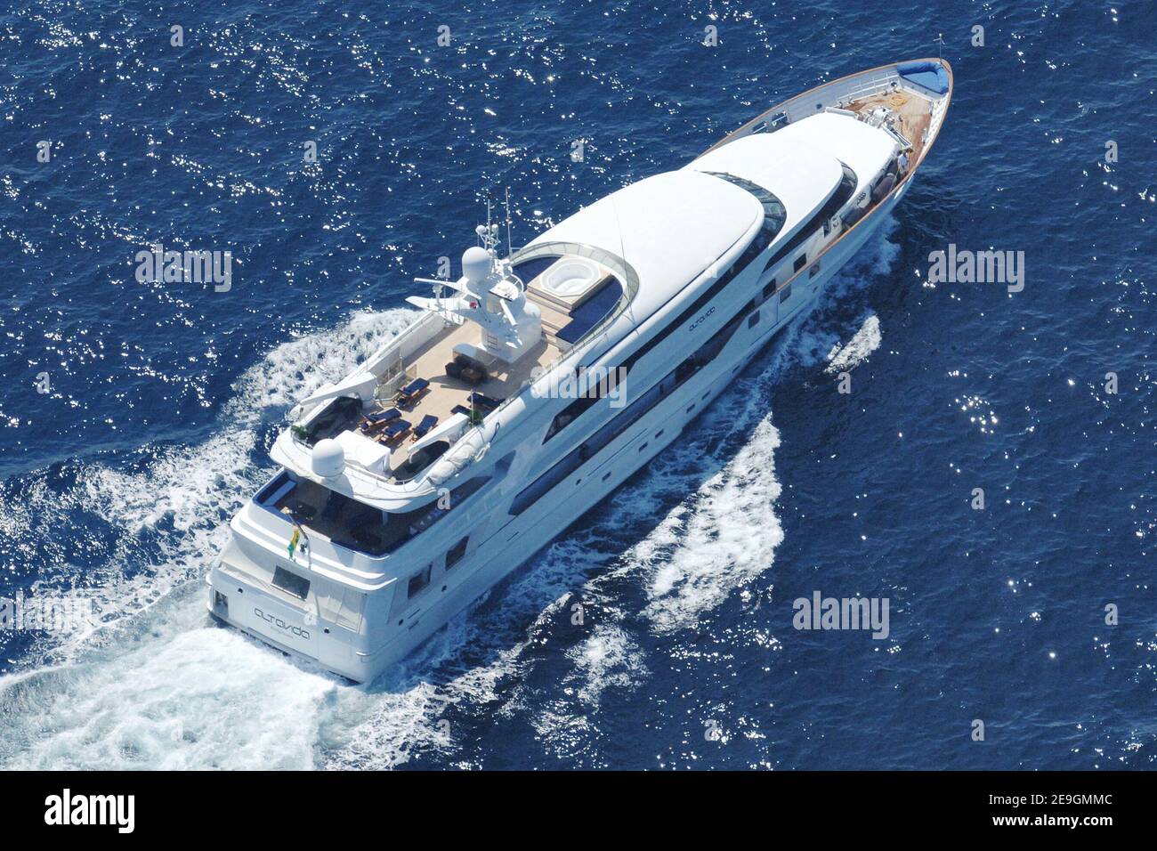 Aerial view of 'Altavida', the yacht known now as 'The wedding boat ...