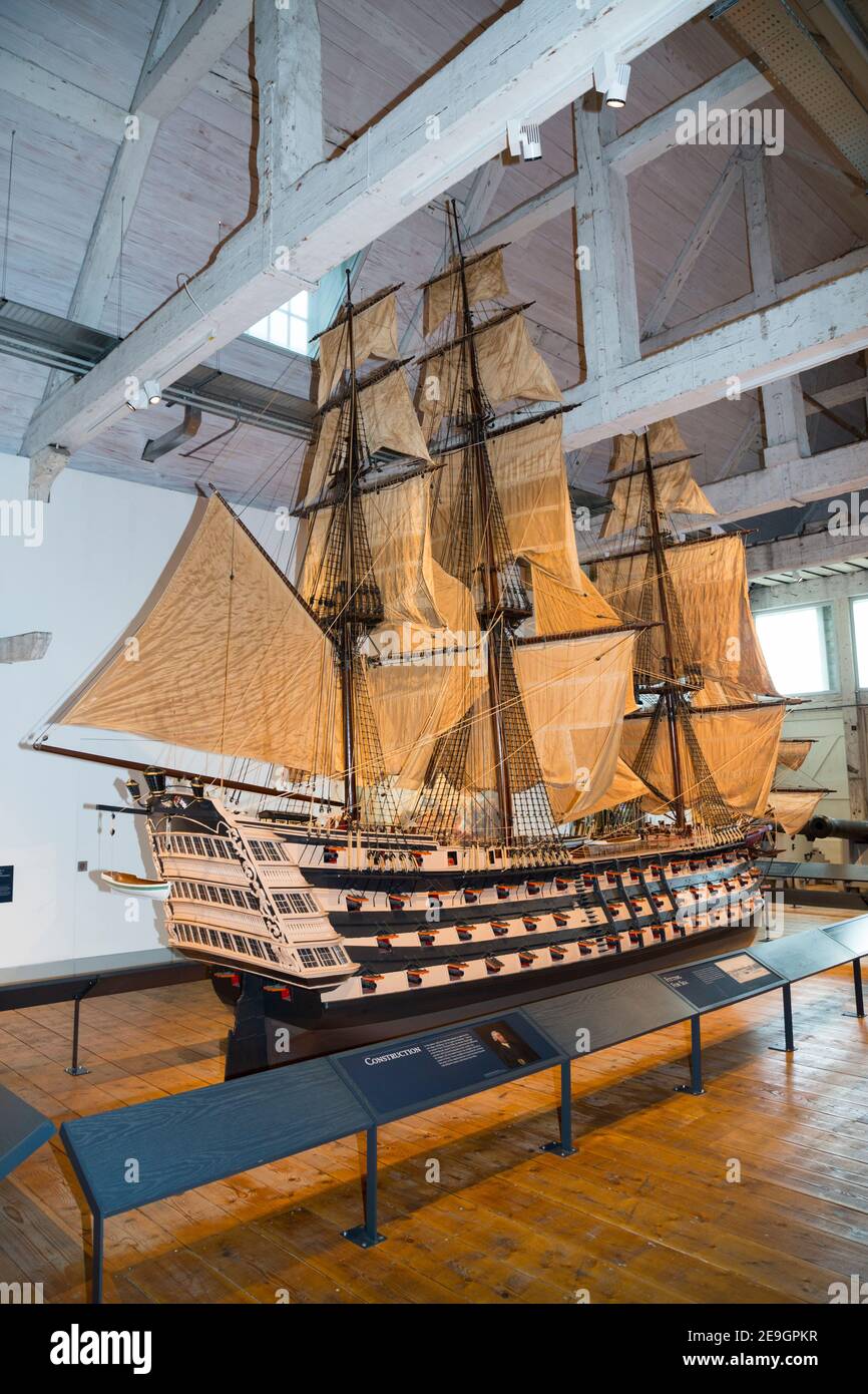 A scale model of HMS Victory at the historic dockyards in Chatham ...
