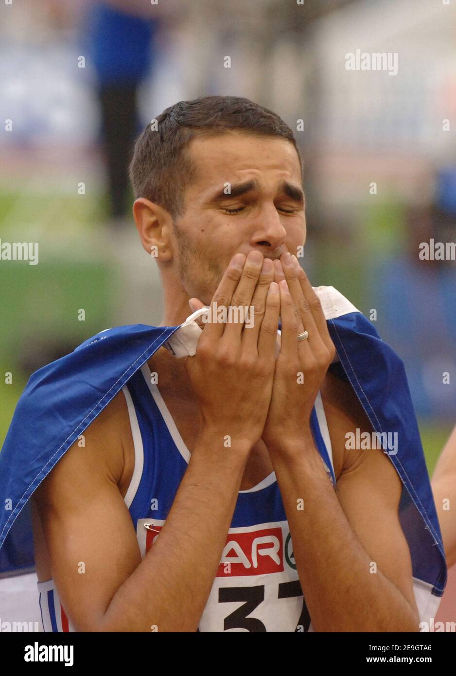 France's Mehdi Baala celebrates his victory on 1500 meters final during ...