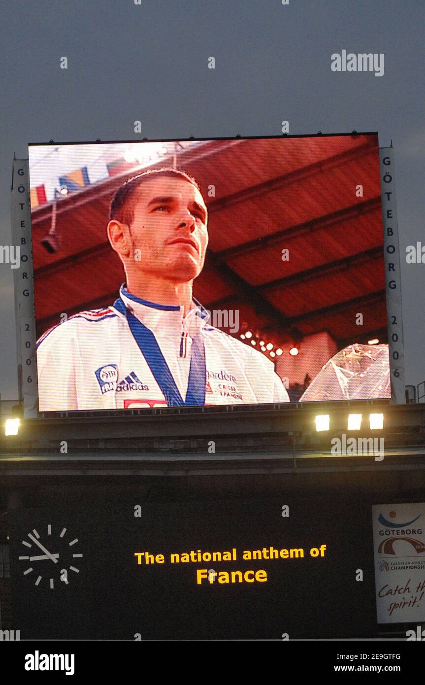 France's Mehdi Baala gold medal at the podium ceremony on 1500 meters ...