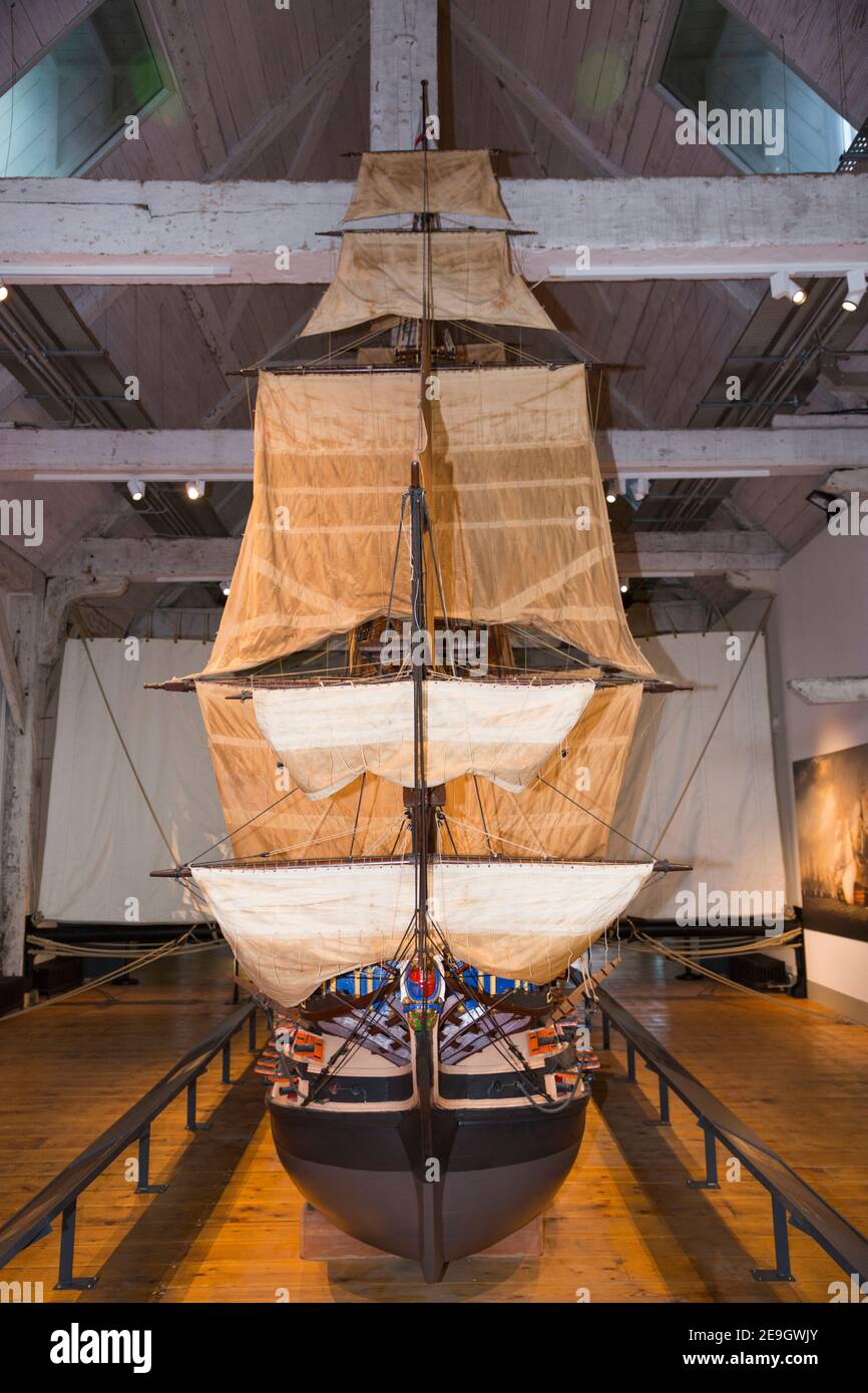 A scale model of HMS Victory at the historic dockyards in Chatham ...