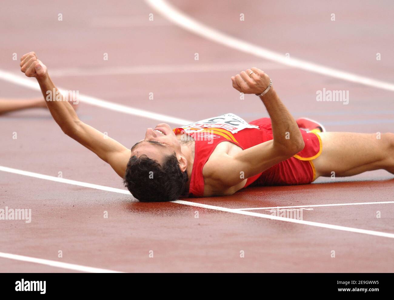 Spain's Jesus Espana (237) celebrates on 5000 meters final during the ...