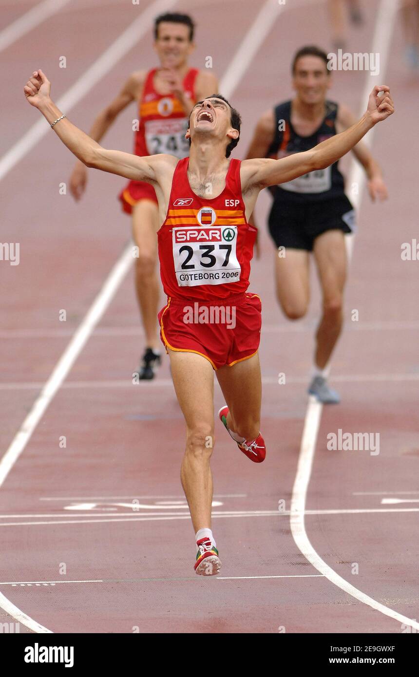 Spain's Jesus Espana celebrates as he crosses the line to win gold ...