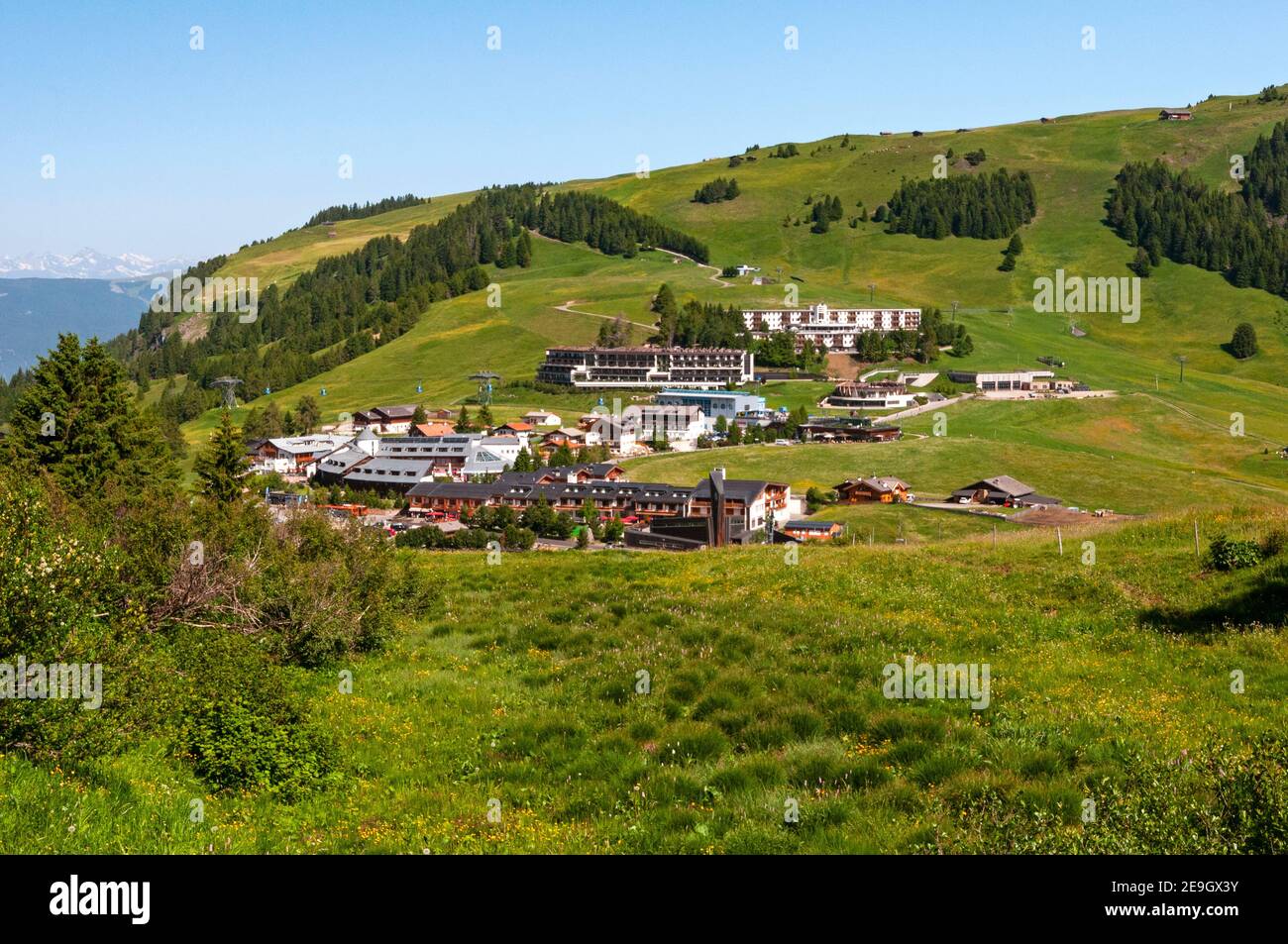 View to Compaccio from trail, Alpe di Siusi, Alto Aidge, Italy Stock ...