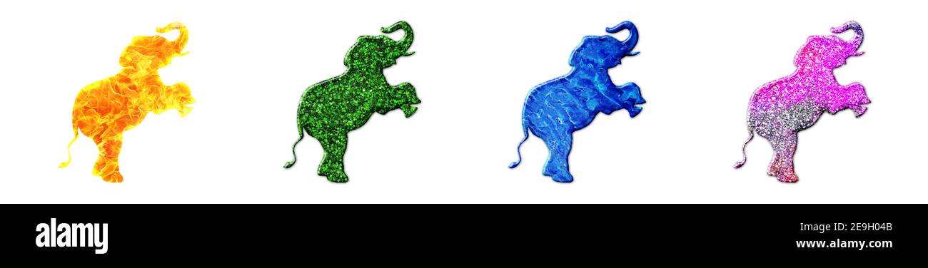 Illustration of four elephants composed of colorful vibrant textures ...