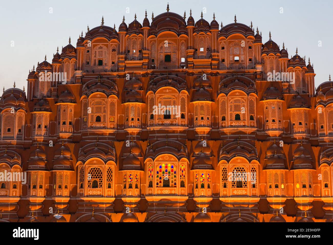 India Jaipur Hawa Mahal, or Palace of Winds Front Facade By Dusk Stock ...