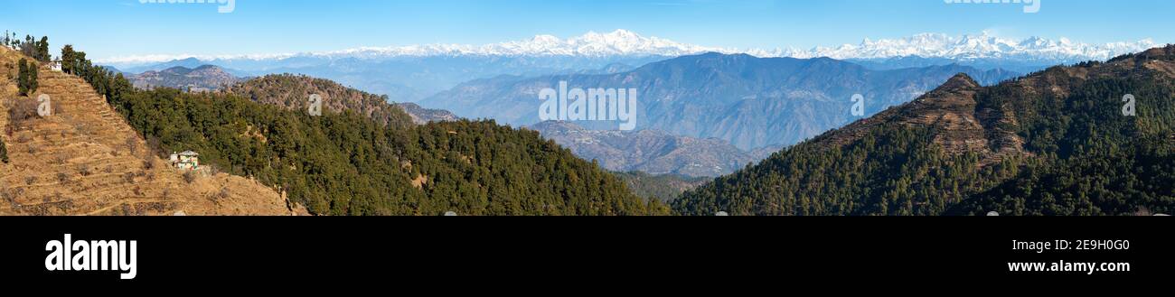 Himalaya, panoramic view of Indian Himalayas, great Himalayan range ...