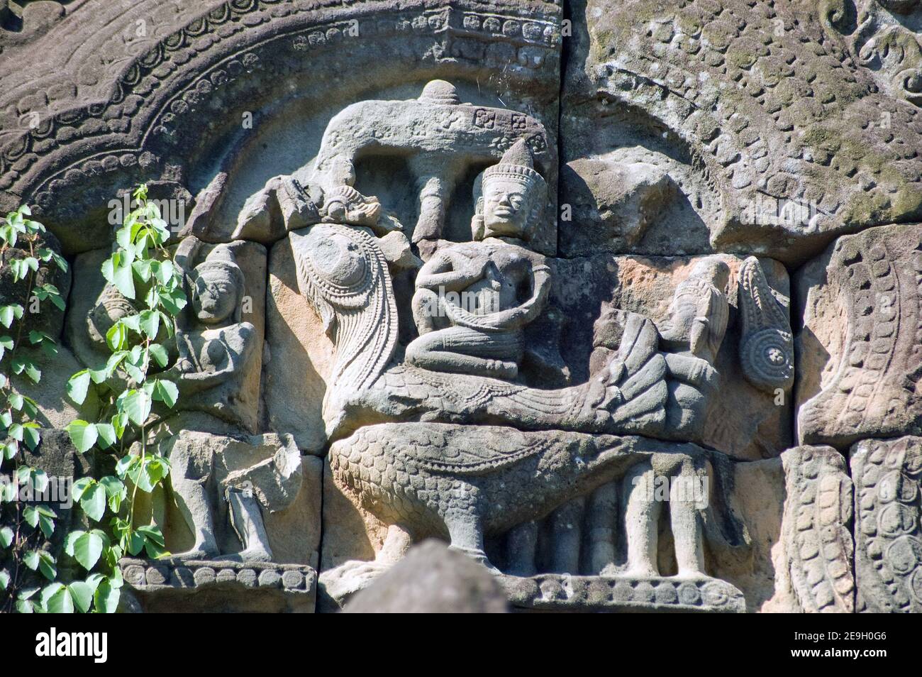 Ancient Khmer carving of Skanda, the Hindu god of War, riding on a ...