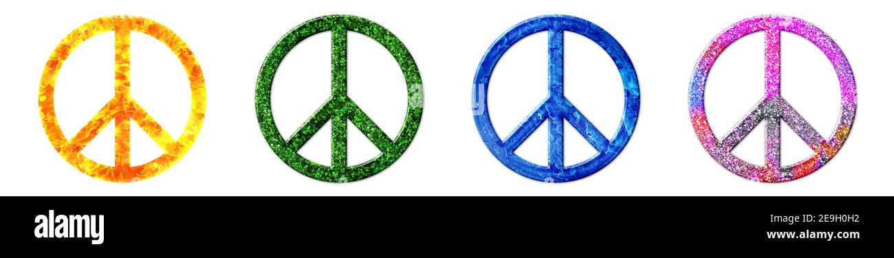 Illustration of four peace sign composed of colorful vibrant textures ...