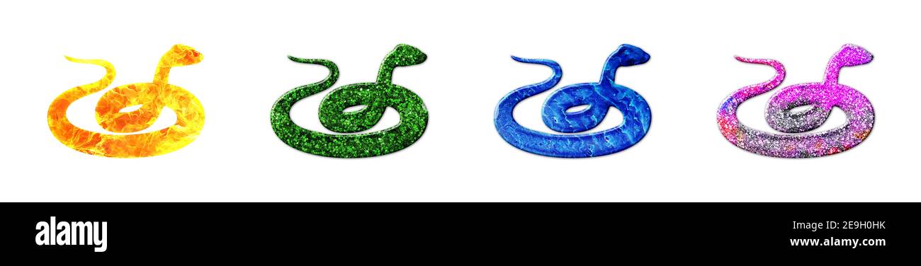 Illustration of four snakes composed of colorful vibrant textures ...