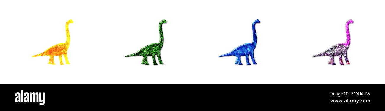 Illustration of four dinosaurs composed of colorful vibrant textures ...