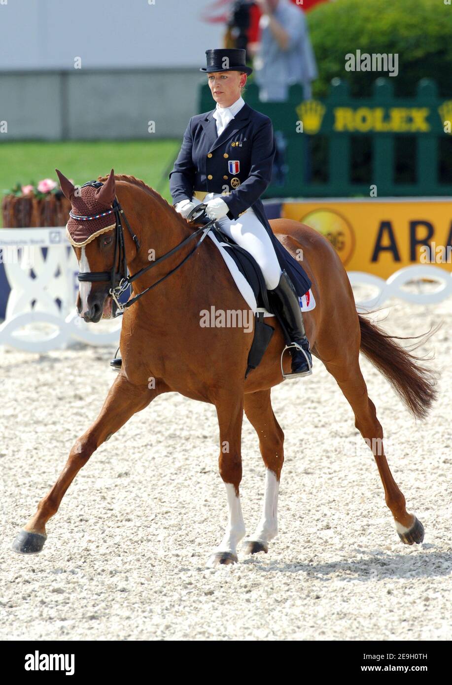 French dressage rider Karen Tebar on her horse 'Falada' at the FEI ...