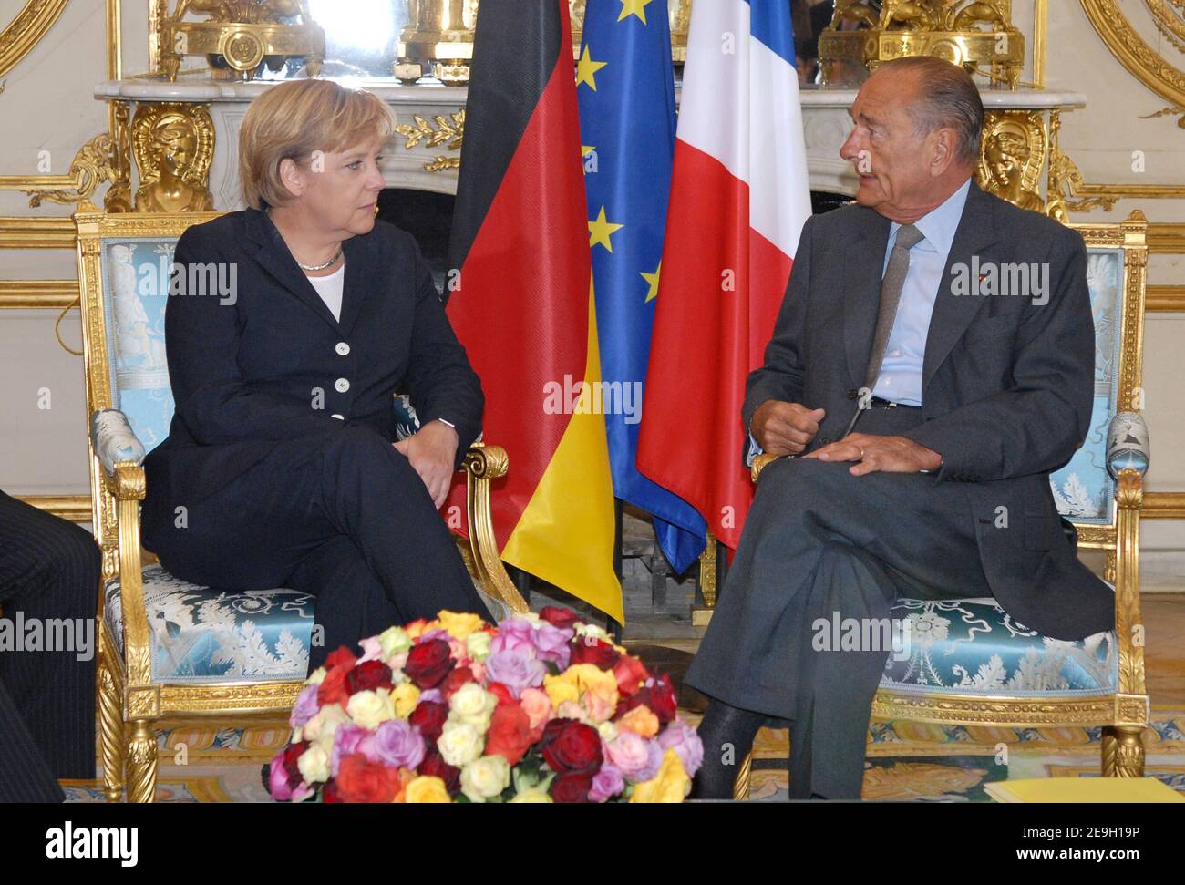 French President Jacques Chirac and German Chancellor Angela Merkel ...