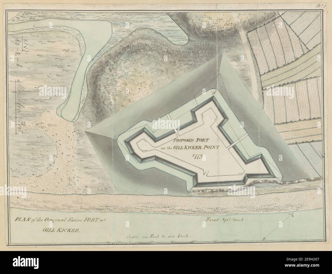 Plan of the original facine fort at Gill Kicker. Map information: Title ...