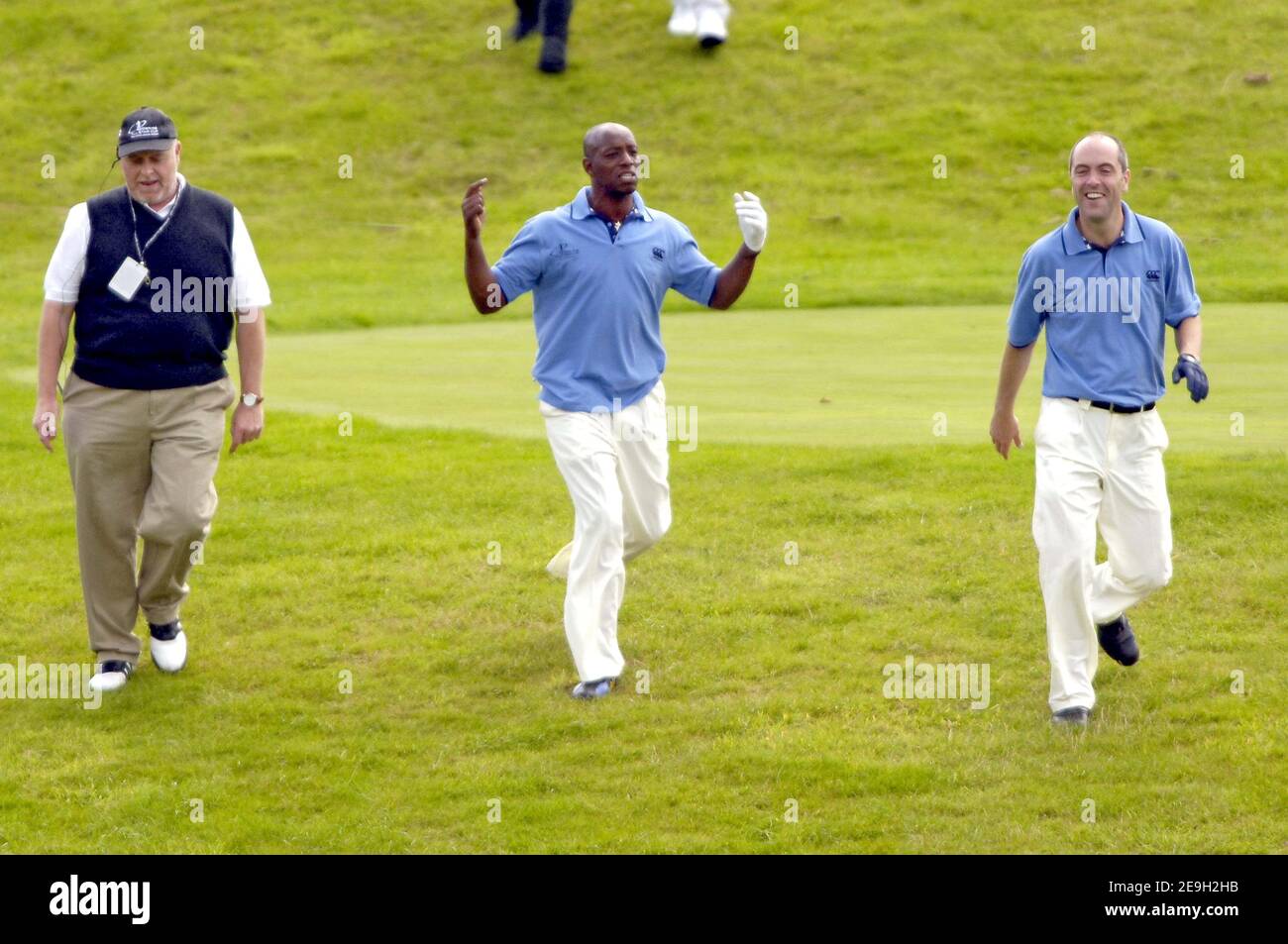 Ian Wright (c) attends the AllStars Golf Tournament in Newport, Wales ...
