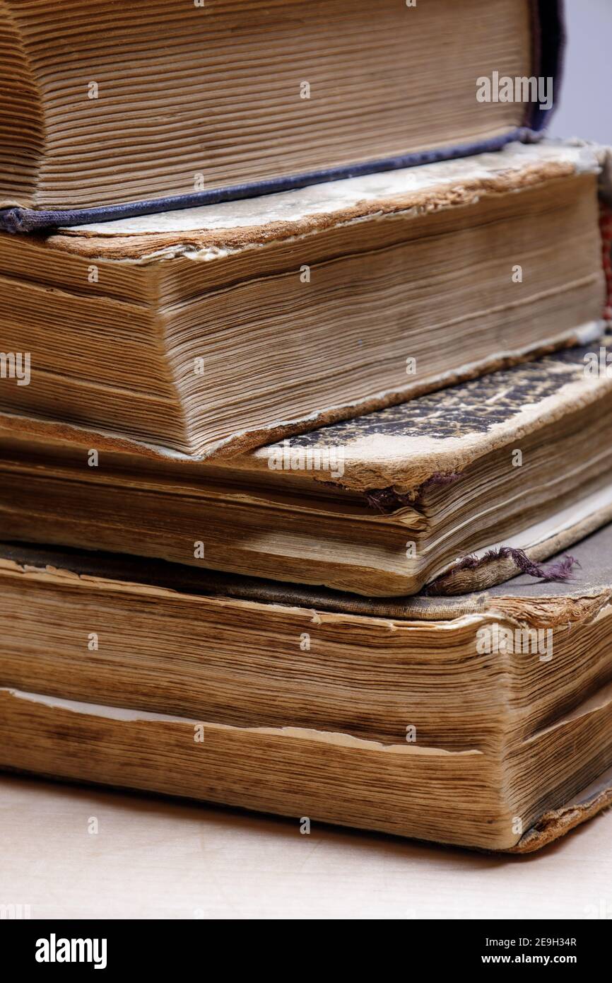 Big old book pages close up on corner low depth of field, vintage paper ...
