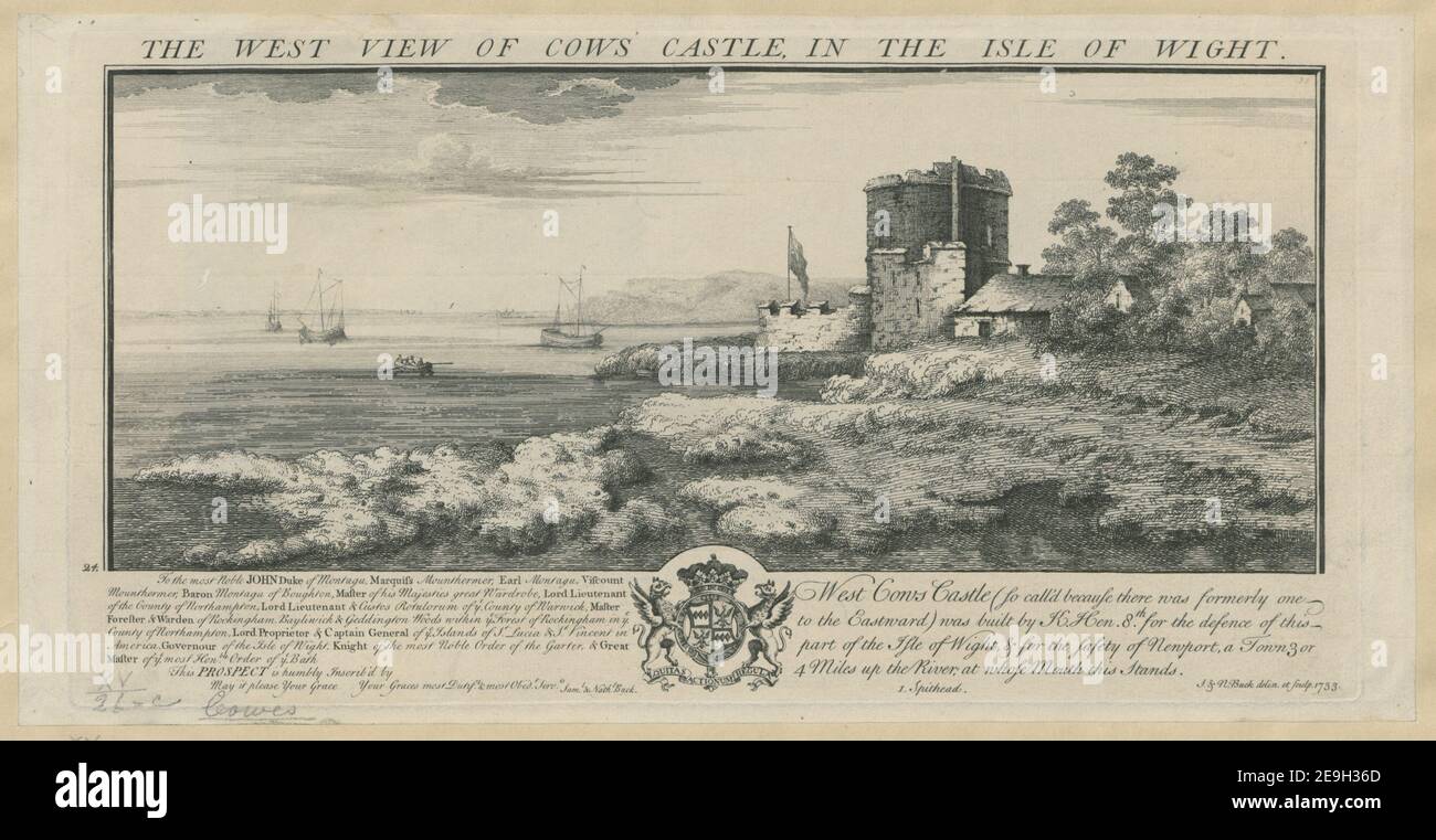 The West View of Cows Castle, in the Isle of Wight. Author Buck, Samuel ...