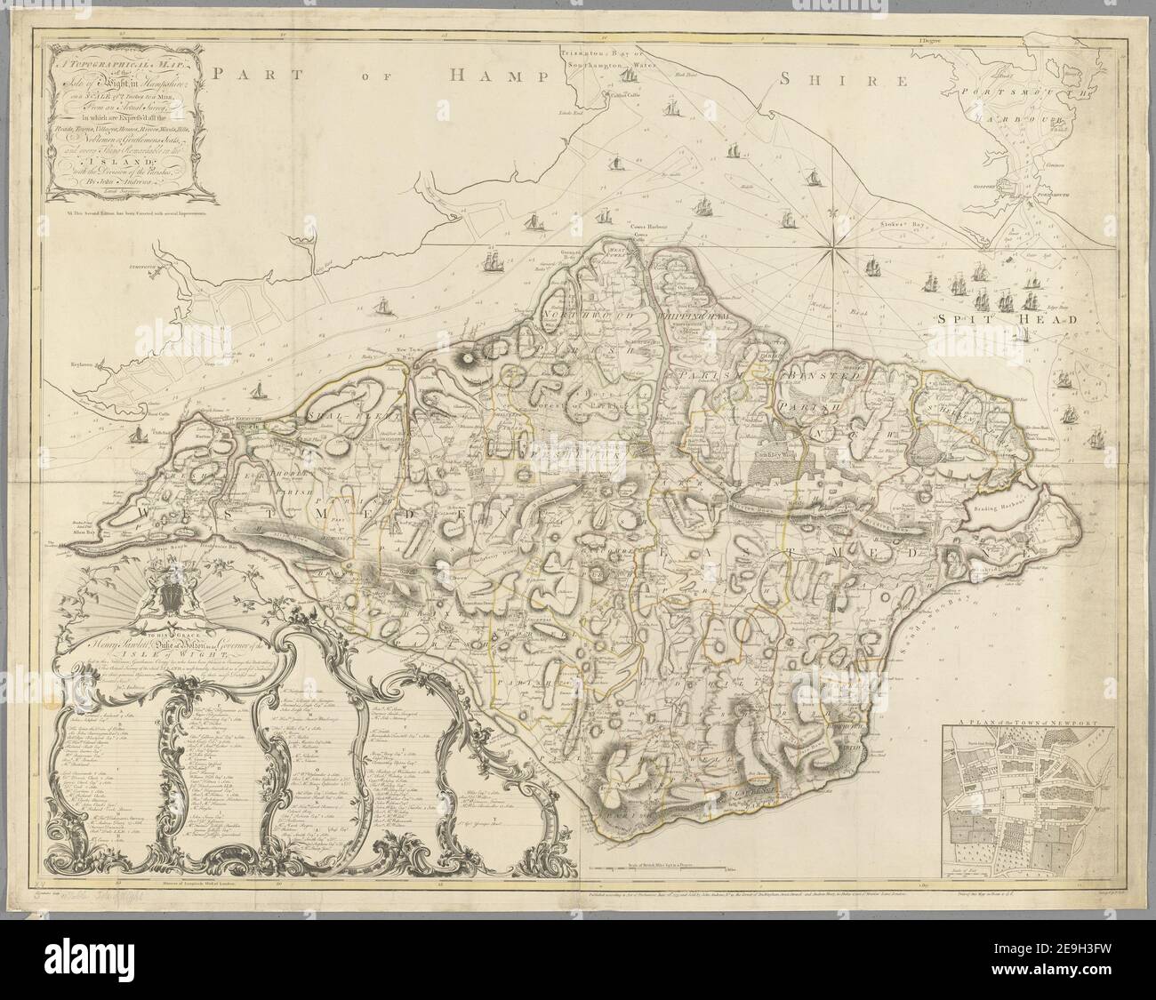 A topographical map of the Isle of Wight in Hampshire, on a scale of 2 ...