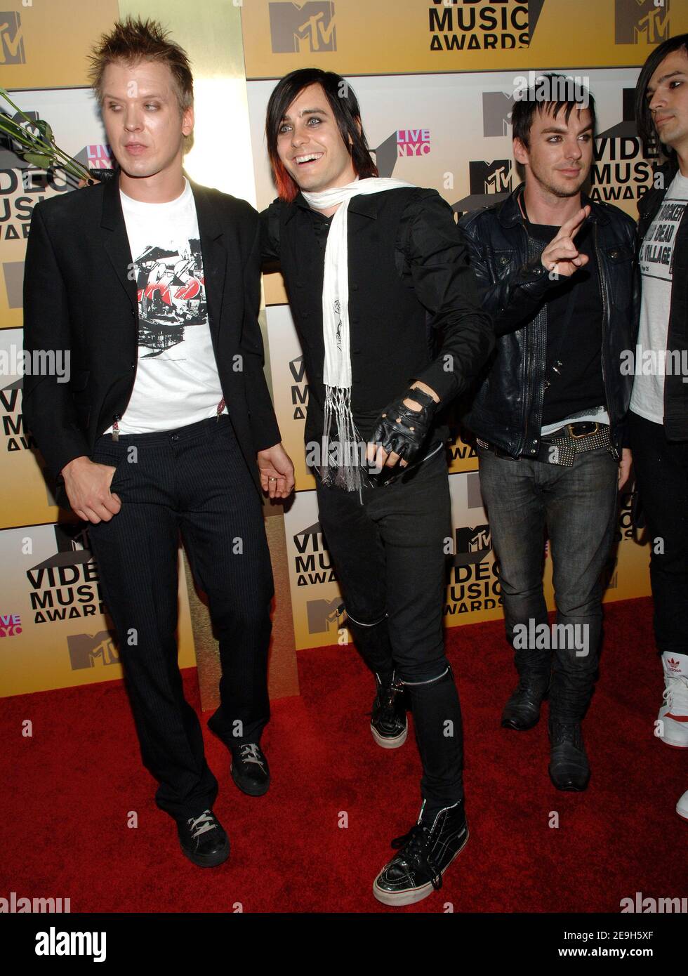 Jared Leto (2nd from L) and his band, 30 Seconds to Mars, arrive at the ...