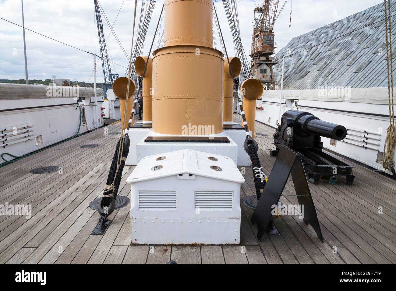 HMS Gannet; Steam powered and sail powered ship has a telescopic funnel ...