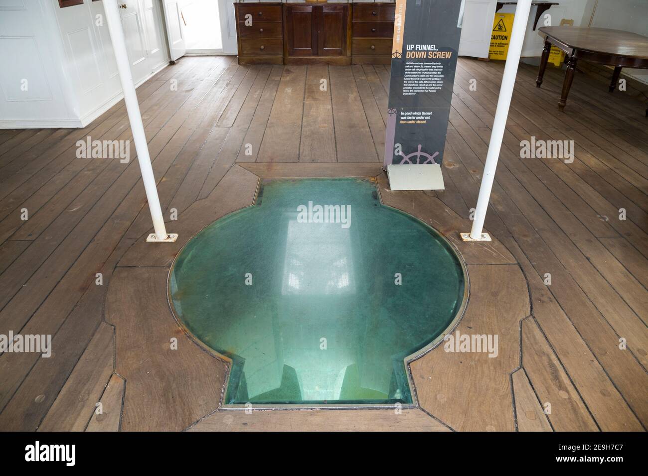 Glass window in the floor of the Commanders cabin / Captain's quarters ...