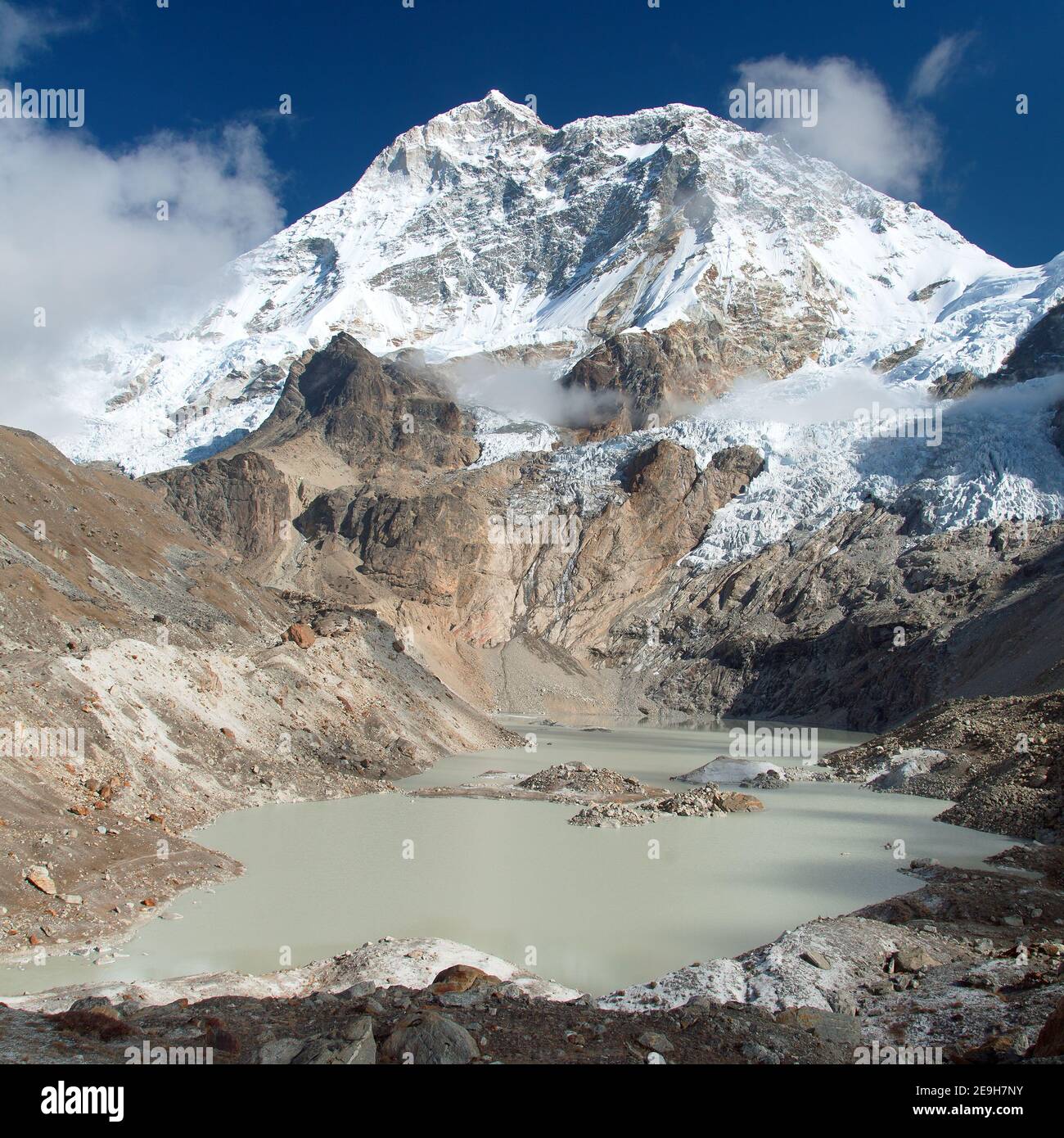 Mount Makalu and glacial lake near Mt Makalu base camp, Barun valley ...