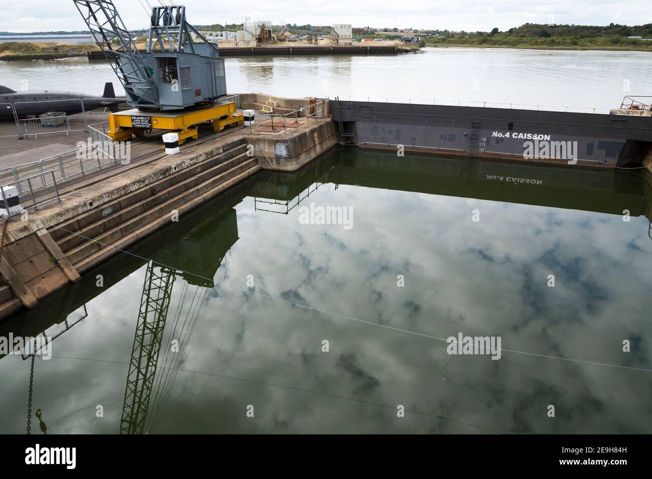 Water inside the No 4 Dry Dock (1840) and the reflection of a ...