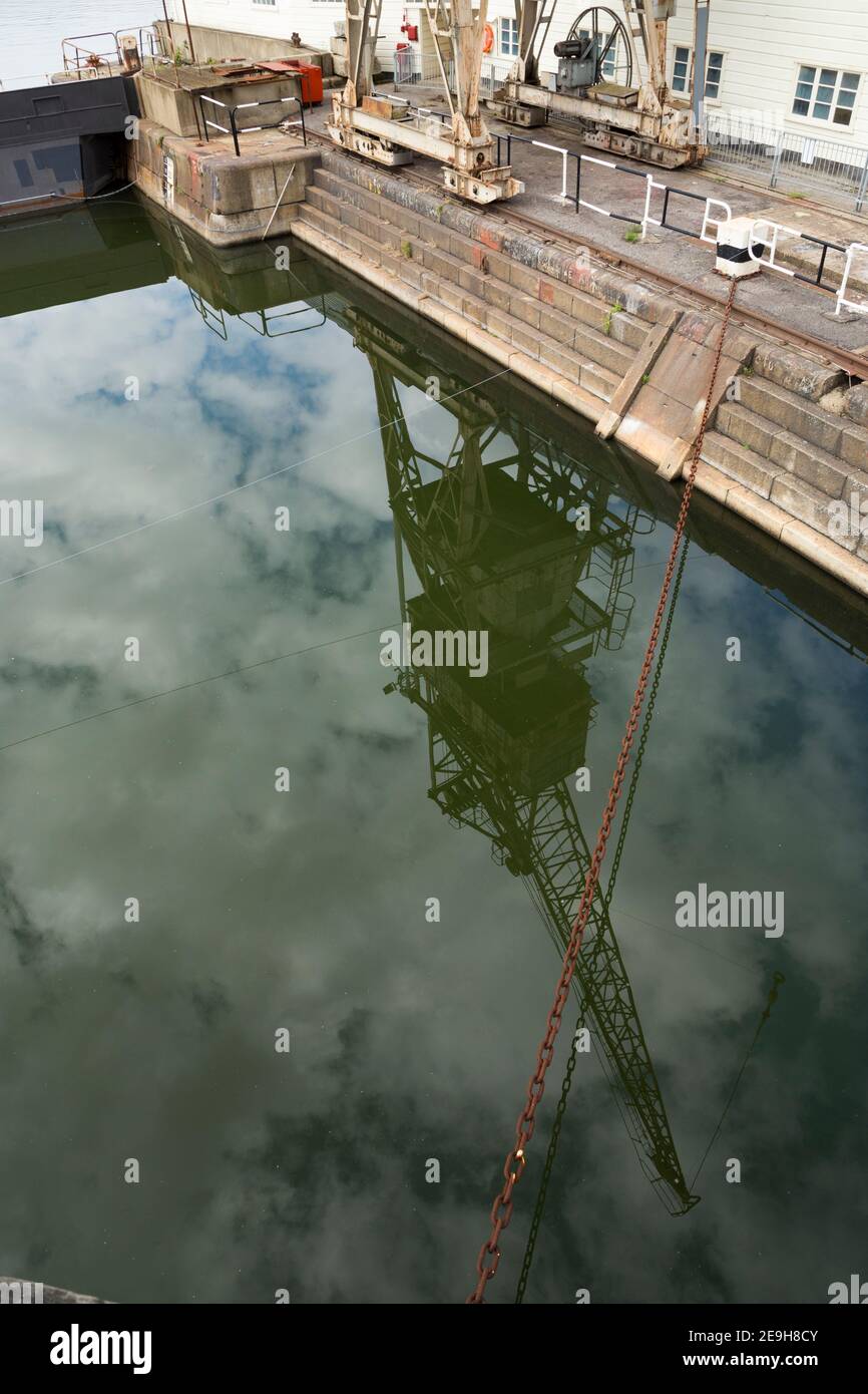 Water inside the No 4 Dry Dock (1840) and the reflection of a ...