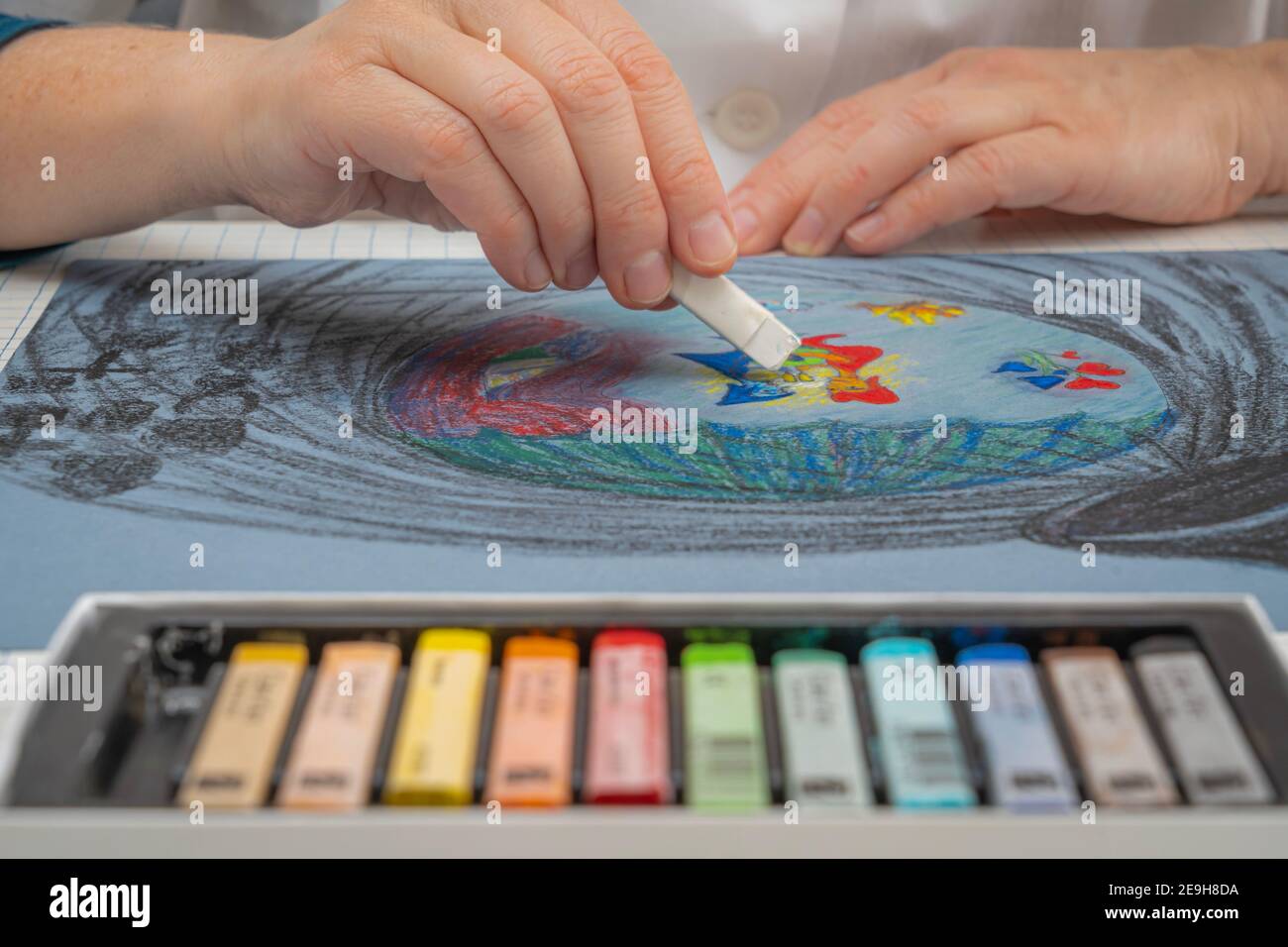 Paris, France - 31 01 2021: Details of the hands of a woman artist ...