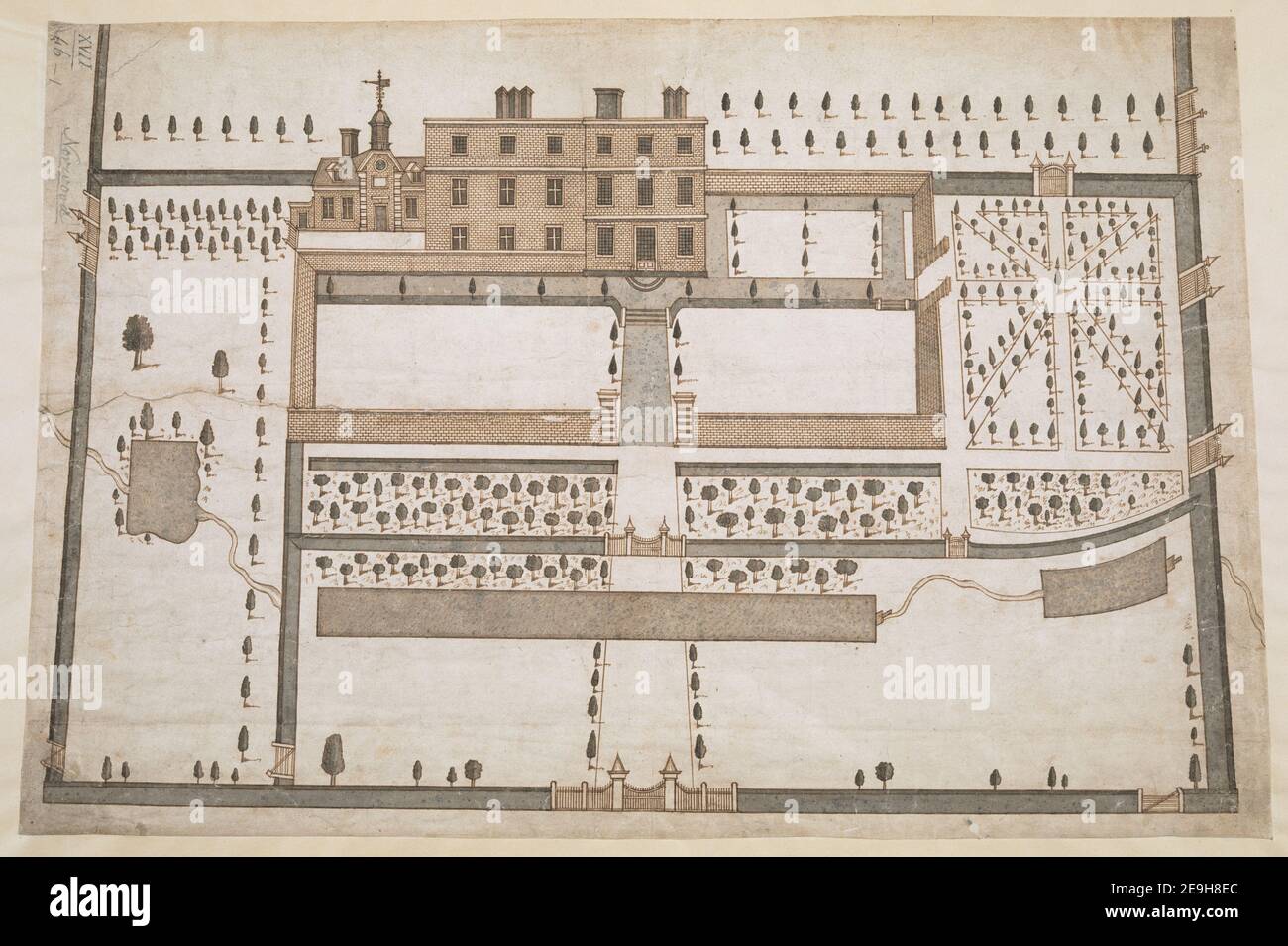 A bird's eye view, in Indian ink, of the seat of Sir Robert Luffan ...