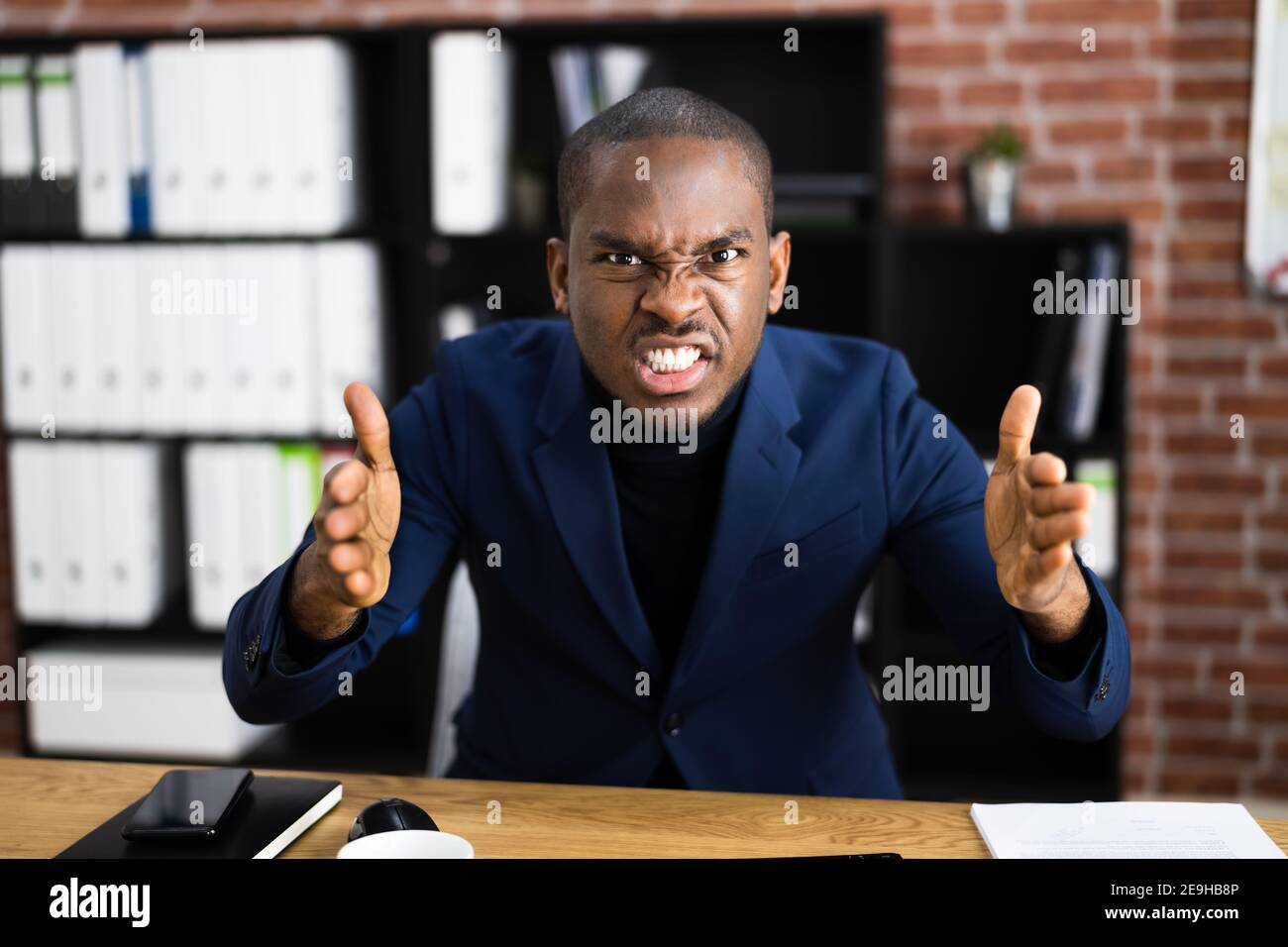 Angry African American Business Man Bully In Office Stock Photo - Alamy