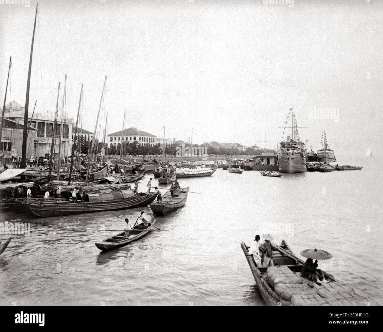 Late 19th century photograph - Ships on the wharves at Hankow, China c ...