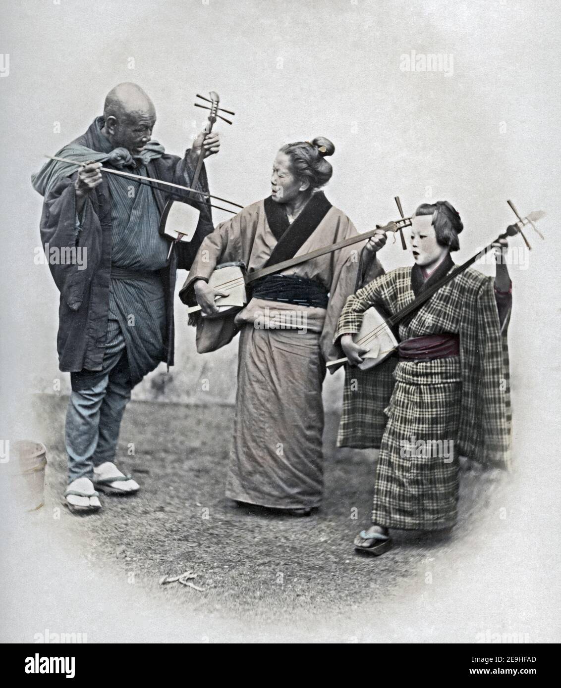 Late 19th century photograph - Street musicians, Japan, 1860's, Felix ...