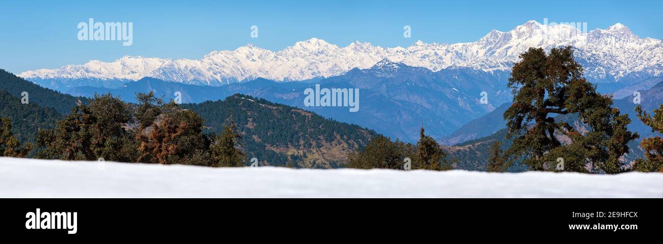 Himalaya, panoramic view of Indian Himalayas, great Himalayan range ...