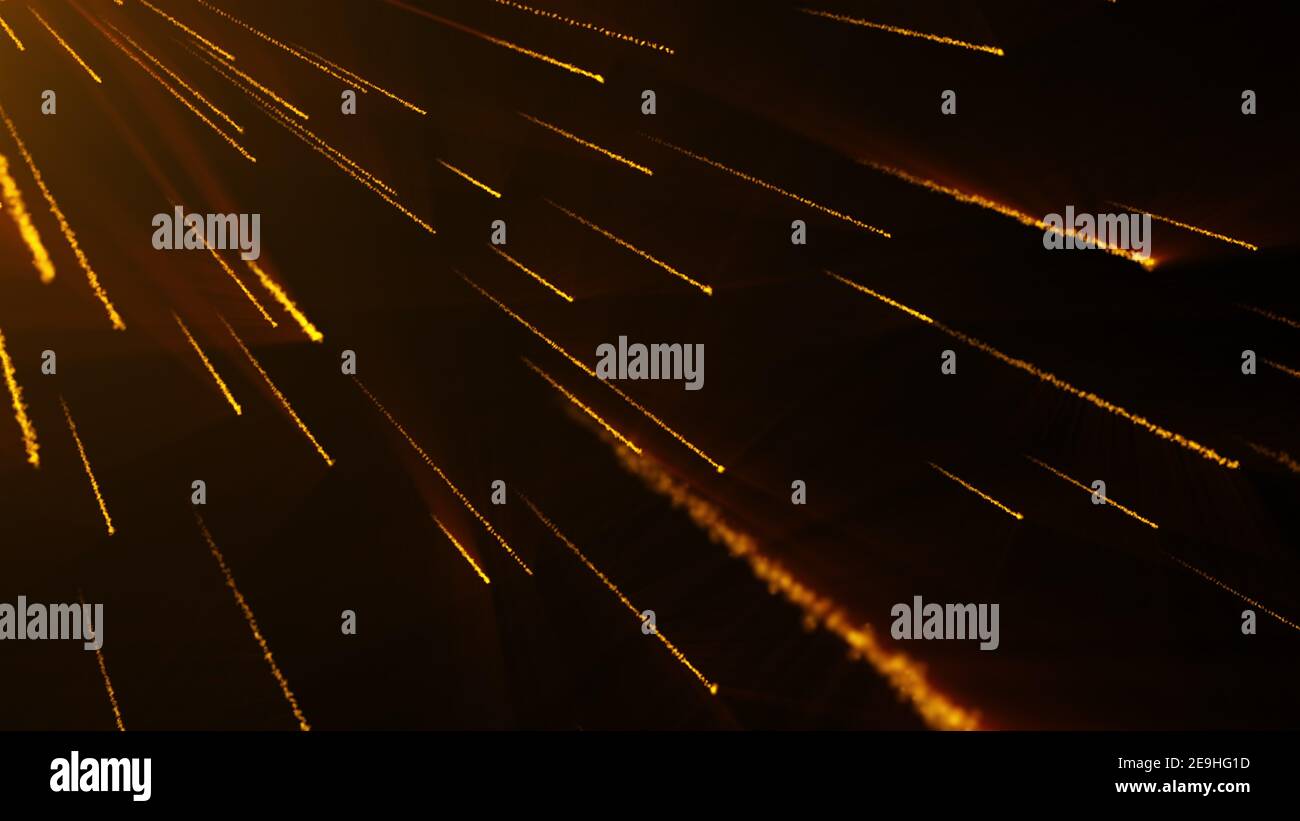 Computer generated flying comets with long tails. 3d rendering many ...