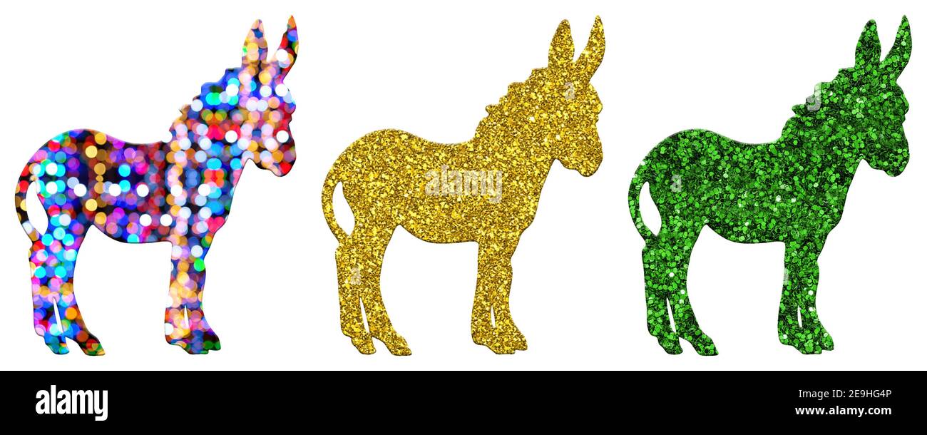 Illustration of three donkeys composed of colorful vibrant textures ...