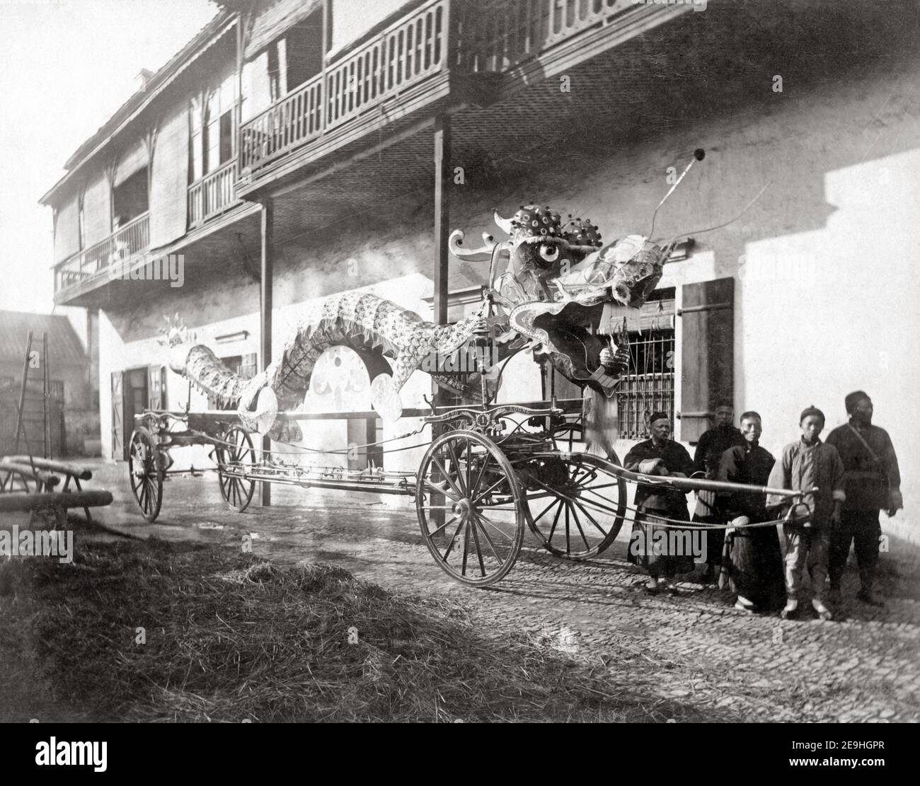Late 19th century photograph - Chinese festival dragon on wheels, China ...