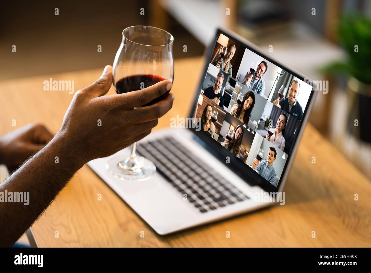Online Video Conference Home Party Call Wine Dinner Stock Photo - Alamy